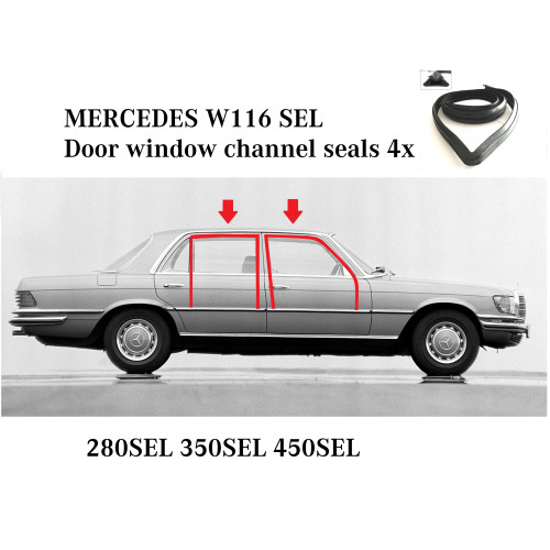 Mercedes W116 SEL Door window running channel rubber seal set